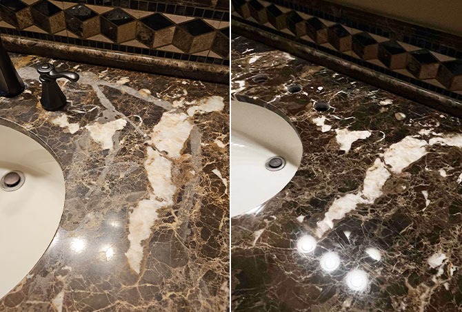Chemical-Damaged Marble Vanity Restoration | Beyond Stone Solutions