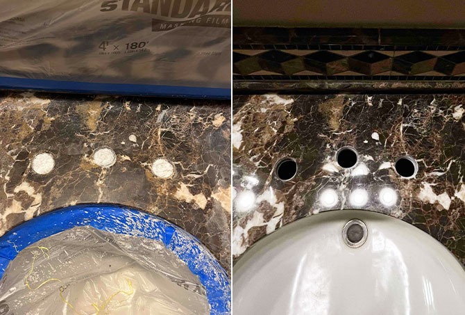 Chemical-Damaged Marble Vanity Restoration | Tiling Services in Phoenix