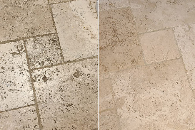 Dining Room and Kitchen Travertine Deep Cleaned | Beyond Stone Solutions