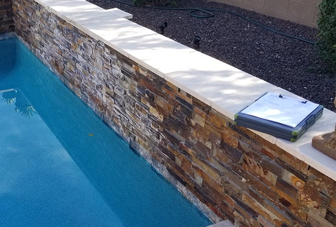 Poolside Stacked Stone Blasted and Enhanced | Phoenix Tiling Services