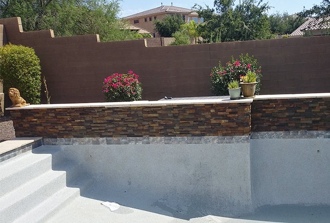 Poolside Stacked Stone Blasted and Enhanced | Phoenix Tiling Services