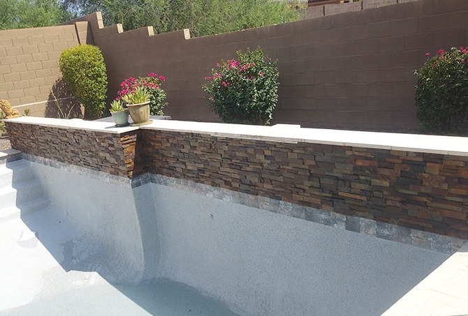 Poolside Stacked Stone Blasted and Enhanced | Phoenix Tiling Services