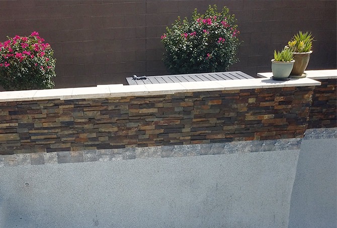 Poolside Stacked Stone Blasted and Enhanced | Phoenix Tiling Services
