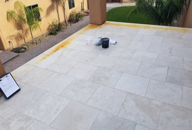 Unsightly Travertine Rust Stains Removed | Stonework Services in Phoenix
